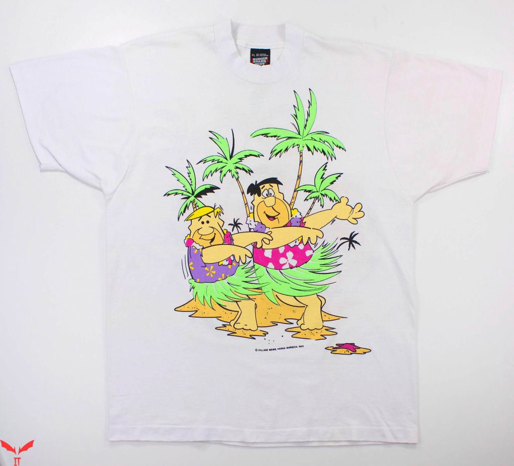 Fred Flintstone Golf T-Shirt Barney Rubble Hula Dancer Tee